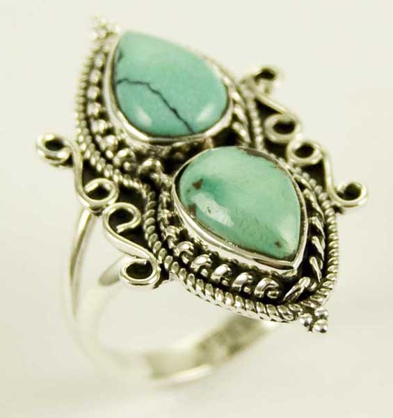 Silver Ring Turquoise Cab – Blue Rainbow